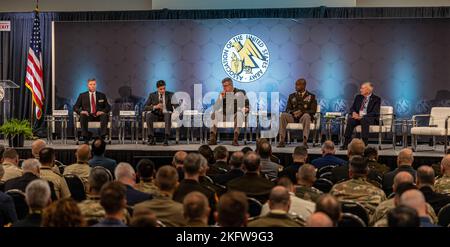 Retired Gen. David Perkins as the moderator; Gen. James Rainey, Army Futures Command commander ...