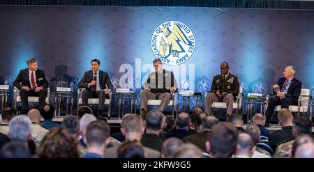 Retired Gen. David Perkins as the moderator; Gen. James Rainey, Army Futures Command commander ...