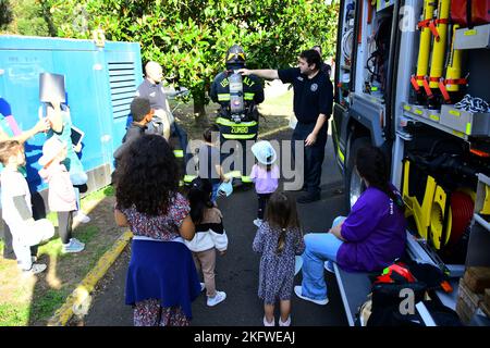 Center, Emanuele Zumbo firefighter wears special clothing, called ...