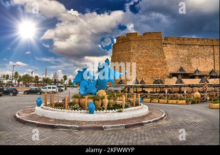 Monument 3 Mermaids Sirenas near ancient Medina, Hammamet, Tunisia ...