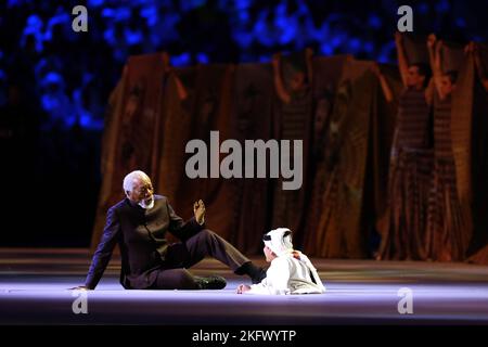 Morgan Freeman and Ghanim al Muftah during the opening ceremony of the ...