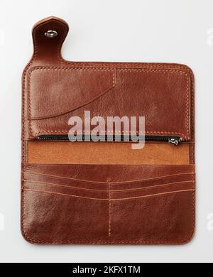 Brown leather wallet isolated on the white background Stock Photo - Alamy