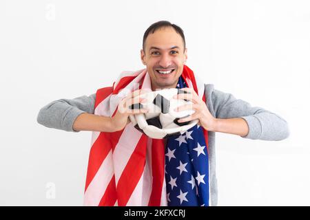 Soccer Fan. Emotional Guy Shouting Celebrating Victory Of Team Holding ...