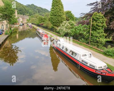 Heptonstall United Kingdom - June 29 2009; Passing through Hebden canal ...