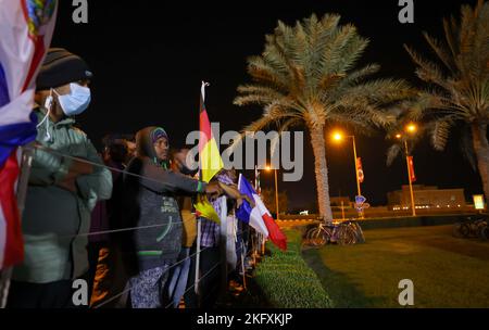 Al Ruwais, Qatar. 20th Nov, 2022. Large numbers of people watch the ...