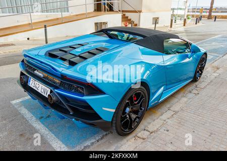 light blue LAMBORGHINI HURACAN EVO SPYDER parked in pan castilla ...