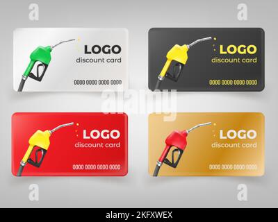 Set of discount or cards for gas station with 3d illustration of gas ...