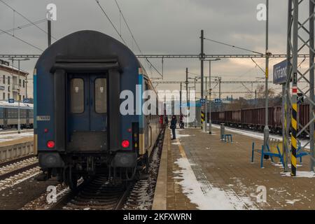 Krizanov station with passenger train in early winter cloudy day Stock ...