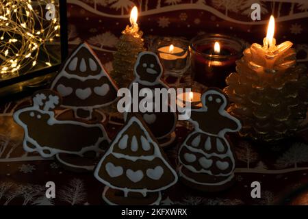 Photos of Christmas traditions gingerbread and candles in red and white ...