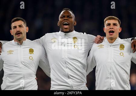 England's Maro Itoje during the anthems during the Autumn International ...