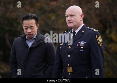 Vancouver Police Chief Adam Palmer speaks after B.C. Premier David Eby ...