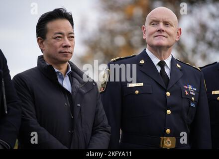 Vancouver Police Chief Adam Palmer speaks after B.C. Premier David Eby ...