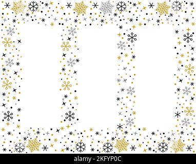 Snowflake black gold silver linear border. Merry Christmas and Happy ...