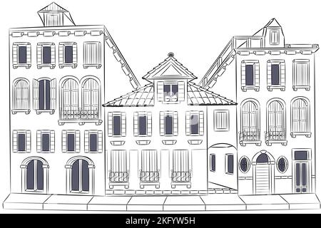 Italy cityscape architecture facades Vector. Colorful cartoon style ...
