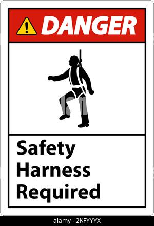 Danger Safety Harness Required Sign On White Background Stock Vector ...