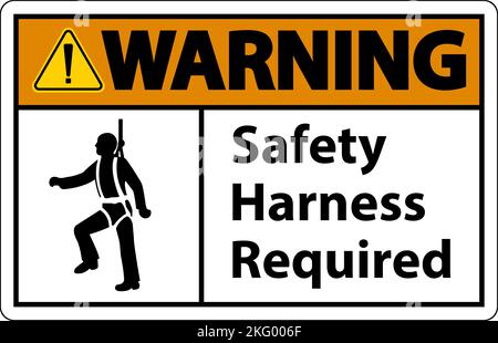 Warning Safety Harness Required Sign On White Background Stock Vector ...