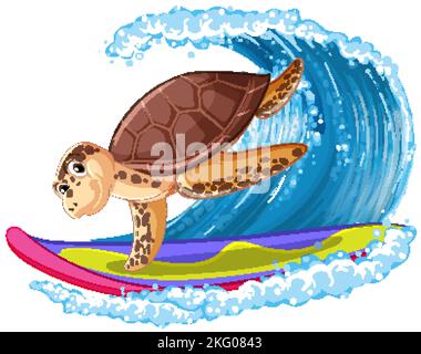 Cute turtle cartoon character surfing illustration Stock Vector Image ...