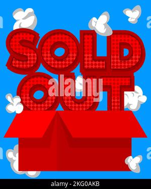 Sold Out word with cardboard box. Vector cartoon folded card box ...
