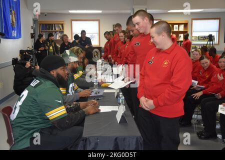 Green Bay Packers guard Sean Rhyan (75) with teammates during an NFL ...