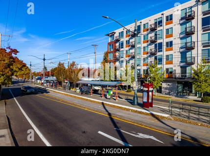 Public light rail service - the MAX Train - along Interstate Avenue in ...