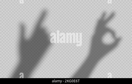 Shadow hand ok and pointing gestures, human arm shades overlay effect ...