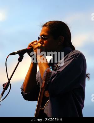 Henry Garza of Los Lonely Boys performs at On The Bricks in Atlanta's ...