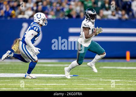 Indianapolis Colts linebacker Zaire Franklin (44) causes a fumble by Jacksonville Jaguars wide ...