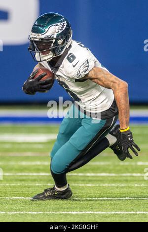 Philadelphia Eagles' DeVonta Smith runs after a catch against the New ...