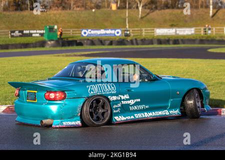 2002 MAZDA MX-5 GOODTIMES Blue custom; Rear-wheel-drive car, driving on ...