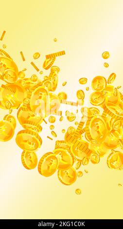 Indian rupee coins falling. Scattered gold INR coins. India money ...