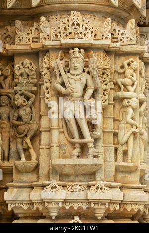 Sculpture of Hindu God on the Neminath Jain Temple, Ranakpur, Rajasthan ...