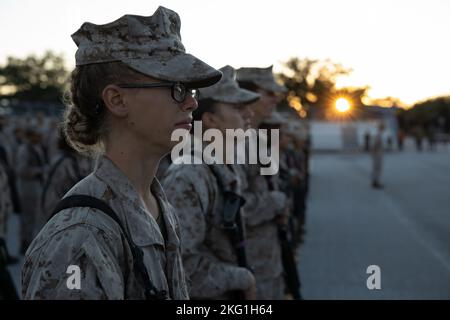 U.S. Marines with Papa Company, 4th Recruit Training Battalion, receive ...