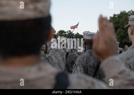 U.S. Marines with Papa Company, 4th Recruit Training Battalion, receive ...