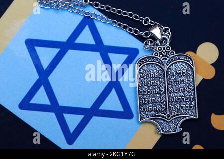 Torah, Star of David and Ten Commandments tablet. Jewish symbols Stock ...