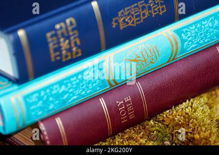Religious books : Quran, Bible and Torah. Christianity, Islam, Judaism ...