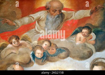 Gollet baroque chapel. God the Father with angels and Holy Spirit ...