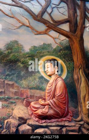 Ba Vang buddhist temple. Life of Buddha. Prince Siddhartha riding on ...