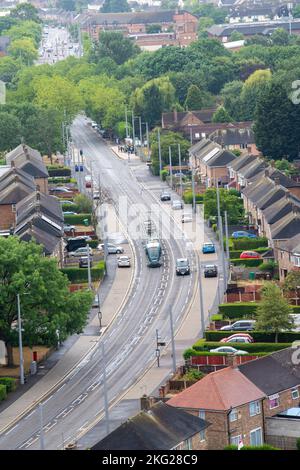 Aerial image of tram on Southchurch Drive in Clifton captured from the ...