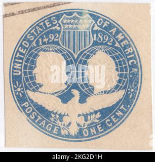 USA - 1893: An 1 cent deep blue postage stamp depicting scene Columbus ...