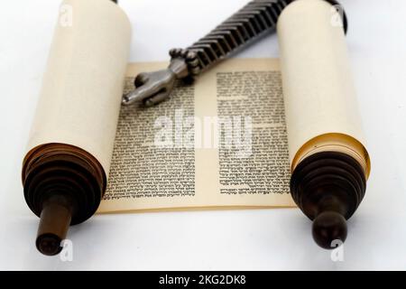 Small Torah scrolls and Yad. Symbol of Jewish identity and Judaism ...