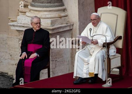 Pope Francis during the weekly general audience at San Damaso courtyard ...