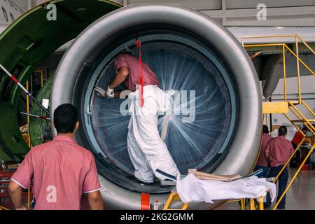 CFM jet turbine aircraft engine N1 fan and spinner close up Stock Photo ...