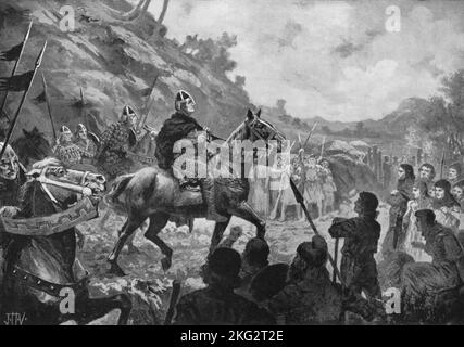 Soldiers from Norman Army marching from the Camp to fight in the Battle ...