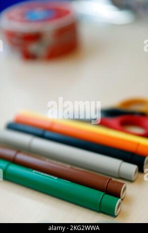 A set of multi-colored markers. Primary school Stock Photo - Alamy
