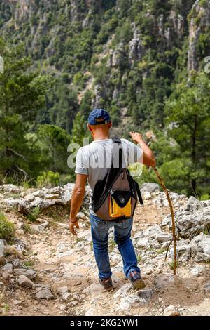 Pilgrim walking in the Qadisha sacred valley of northern Lebanon Stock ...
