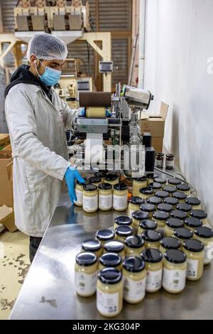 Cooperative making food products in Ferzol, Beqaa, Lebanon. Packing ...