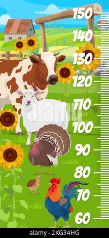 Height measurement chart with farm animals in background illustration ...