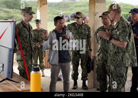 NG Chee Wee, ST Engineering, delivers a capabilities brief to Rear Adm ...