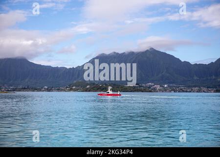 An ST Engineering vessel equipped with the AUTONOMAST system, conducts ...