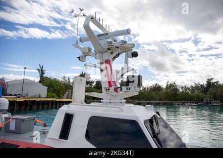 An ST Engineering vessel equipped with the AUTONOMAST system, conducts ...